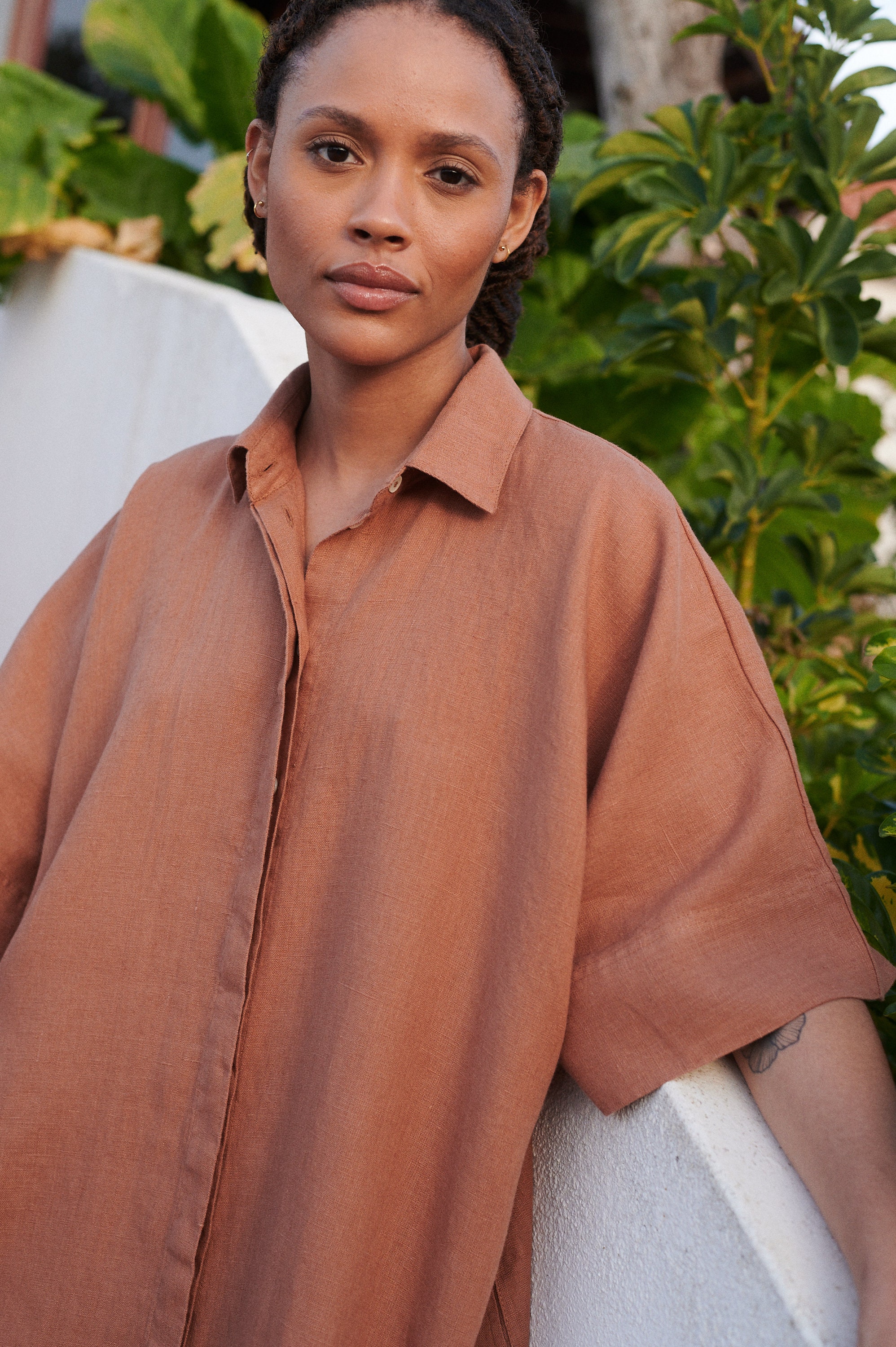 Annika Mocha Mousse Linen Dress - Oversized Dress - Snap Button Linen ...