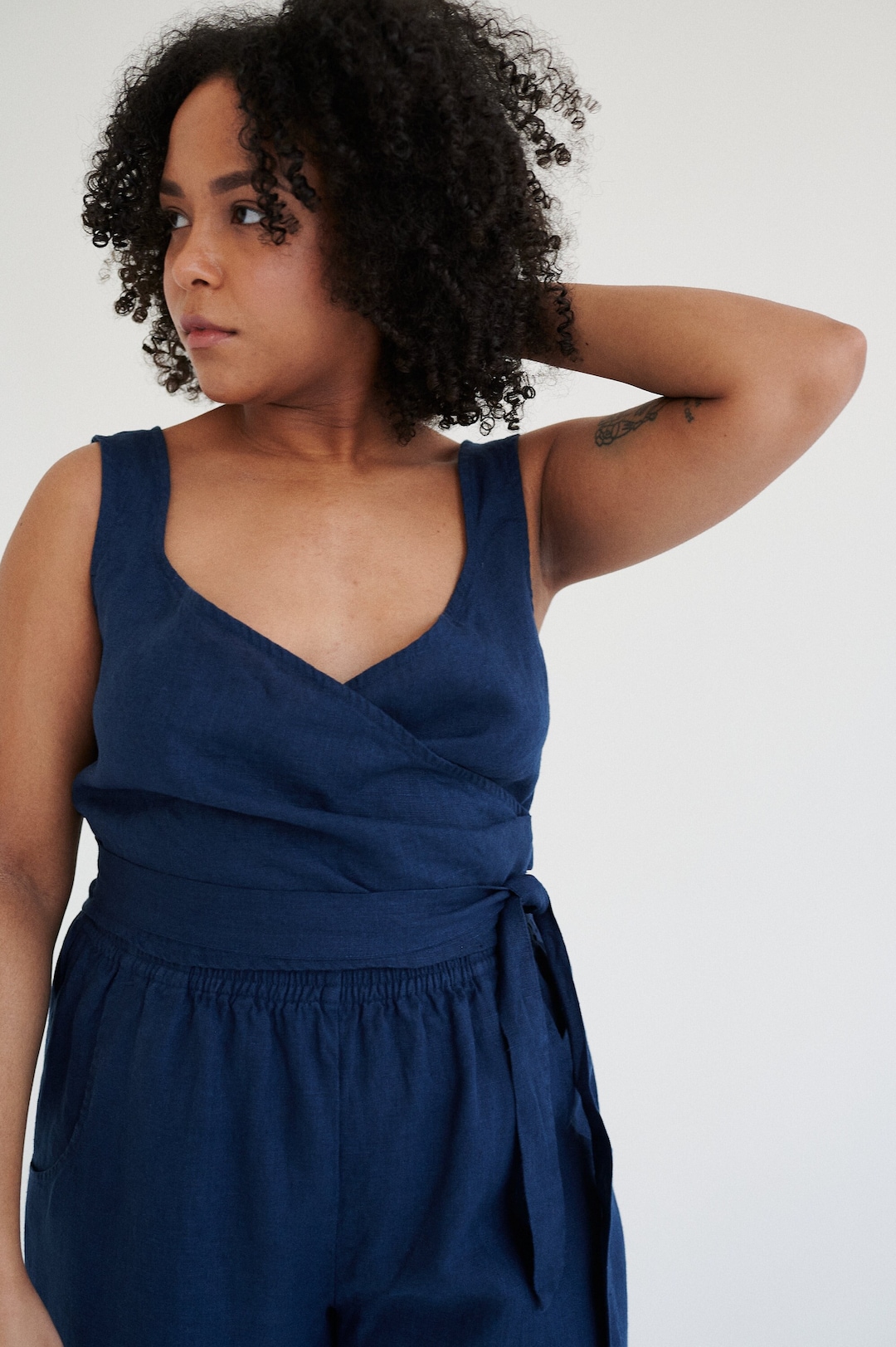 Soja Navy Blue Wrap Top - Wrap Top - Crop Top - Linen Wrap Blouse - Etsy