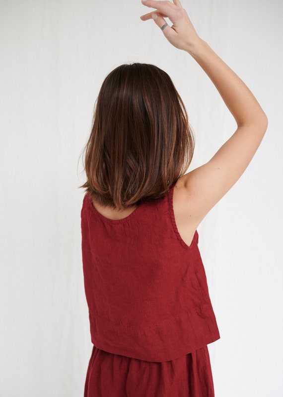 Malibu Burgundy Red Top Linen Top Linen Blouse Linen - Etsy