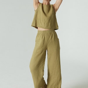 Crop Olive Top - Basic Linen Top - Linen Tank Top - Linen Blouse - Soft ...