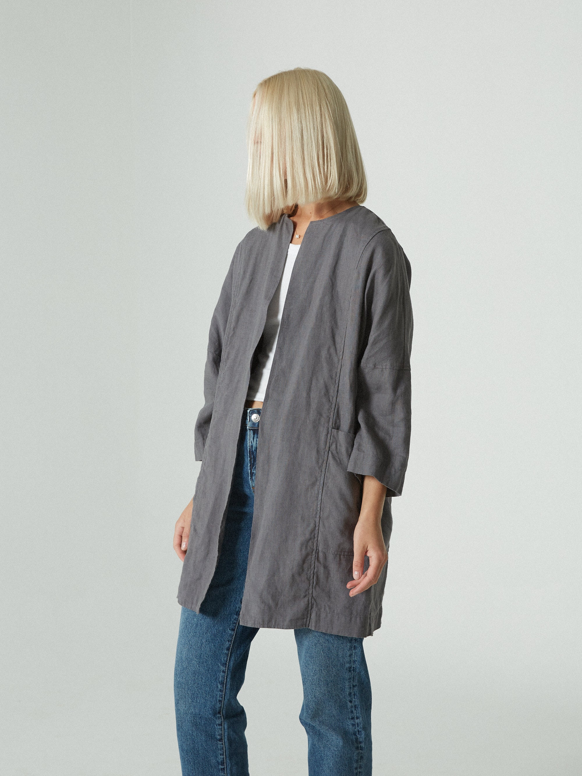 Juniper Platinum Grey Jacket Linen Jacket Linen Coat - Etsy