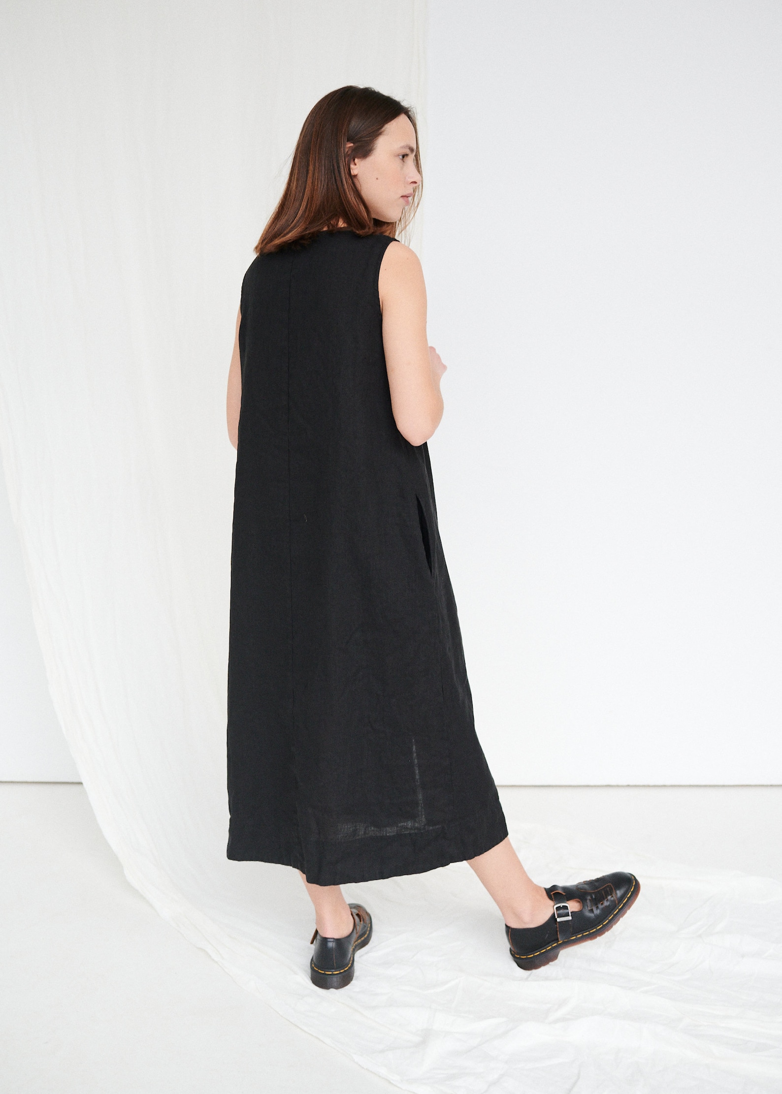 Robin Black Dress Button Down Dress Long Linen Dress - Etsy