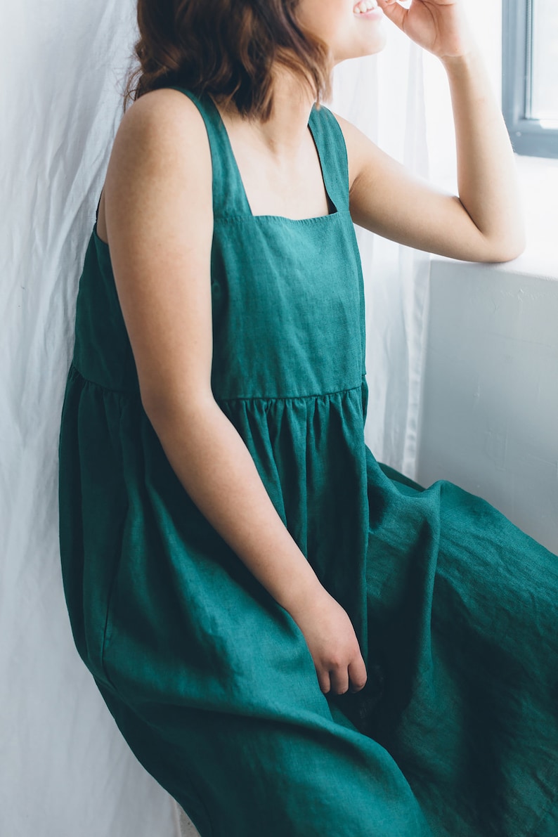 Summer Emerald Green Dress Linen Dress Summer Linen Dress - Etsy