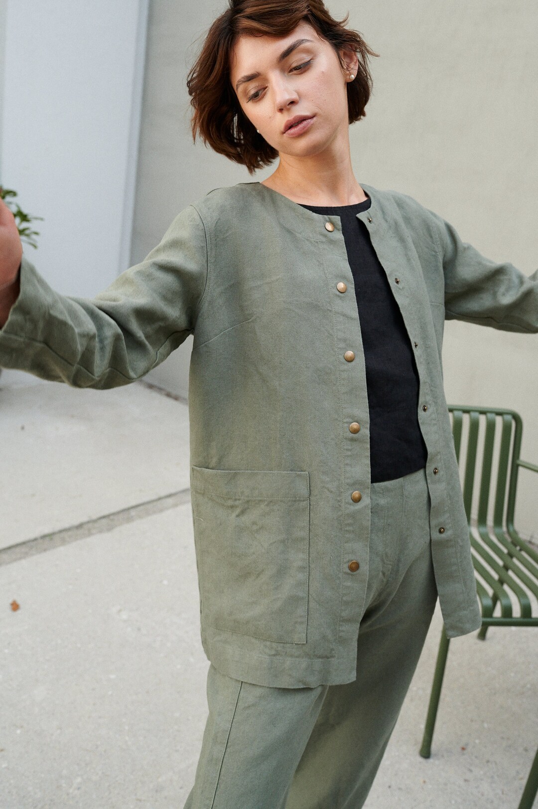 Leone Heavy Pine Green Jacket Heavy Linen Jacket Long Linen Jacket ...