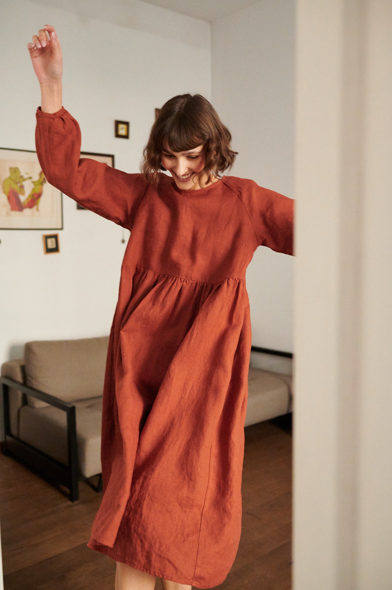 Margo Terracotta Linen Dress Linen Dress Fall Linen Dress | Etsy