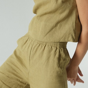 Crop Olive Top - Basic Linen Top - Linen Tank Top - Linen Blouse - Soft ...
