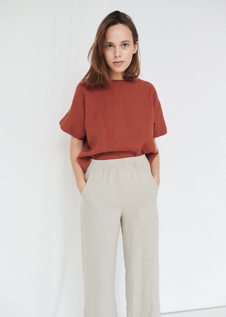 Mona Terracotta Top Linen Top Oversized Linen Top Linen | Etsy
