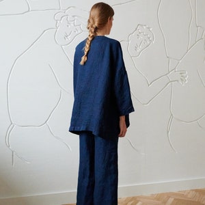 Rene Navy Blue Waffle Linen Jacket Medium Weight Linen Jacket Linen ...