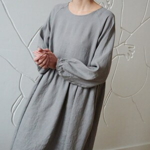 Margo Neutral Grey Linen Dress - Linen Dress - Fall Linen Dress - Long ...