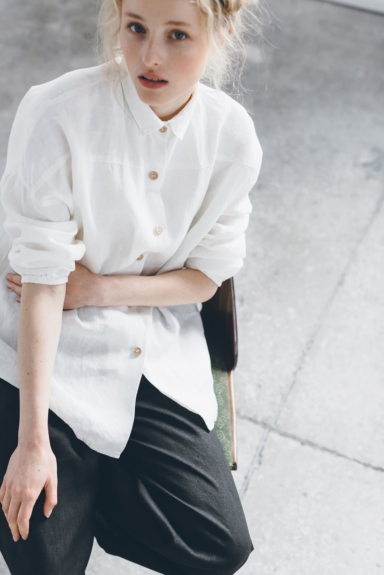 Lyn Milky White Shirt Washed Linen Shirt Linen Shirt - Etsy