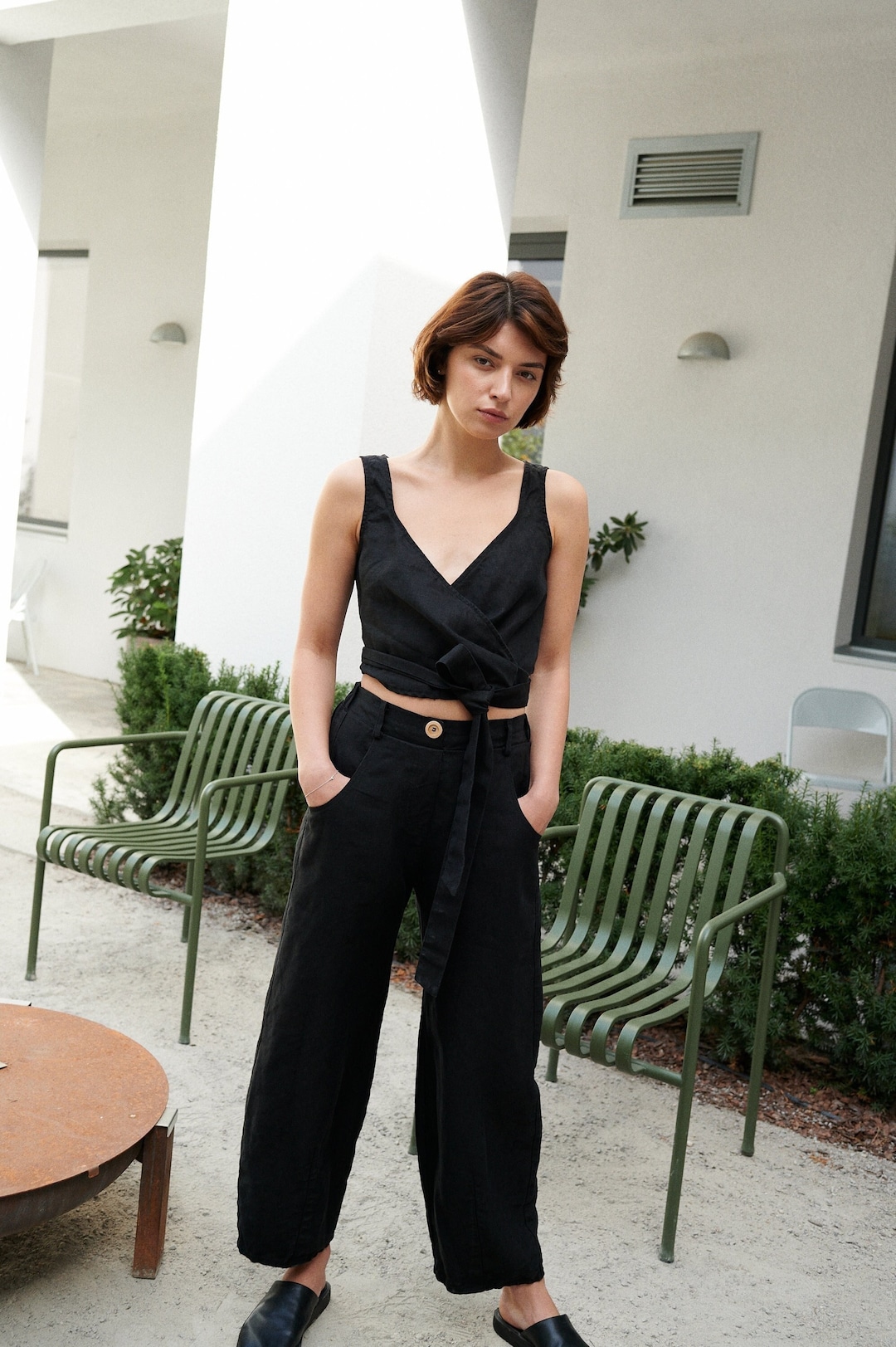 Frankie Heavy Black Trousers - Heavy Linen Pants - Linen Trousers ...