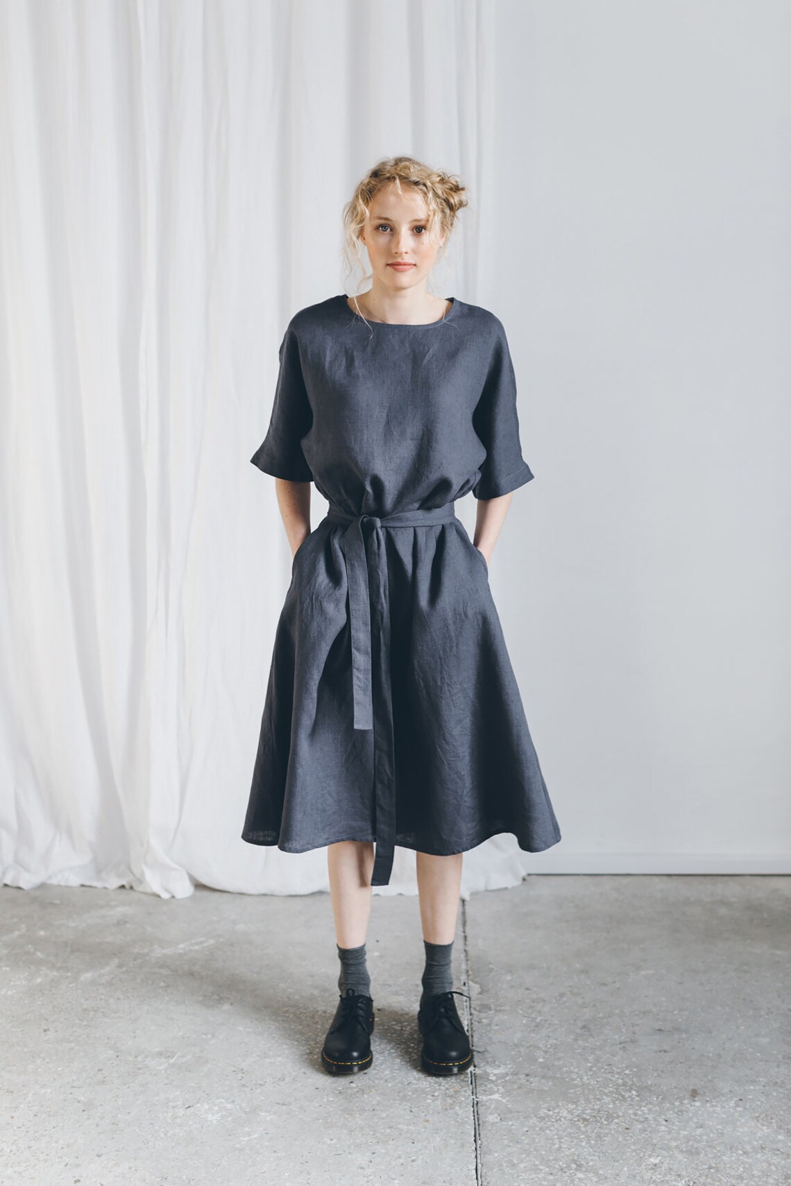 Ellen graphite grey dress Loose linen dress Oversized | Etsy