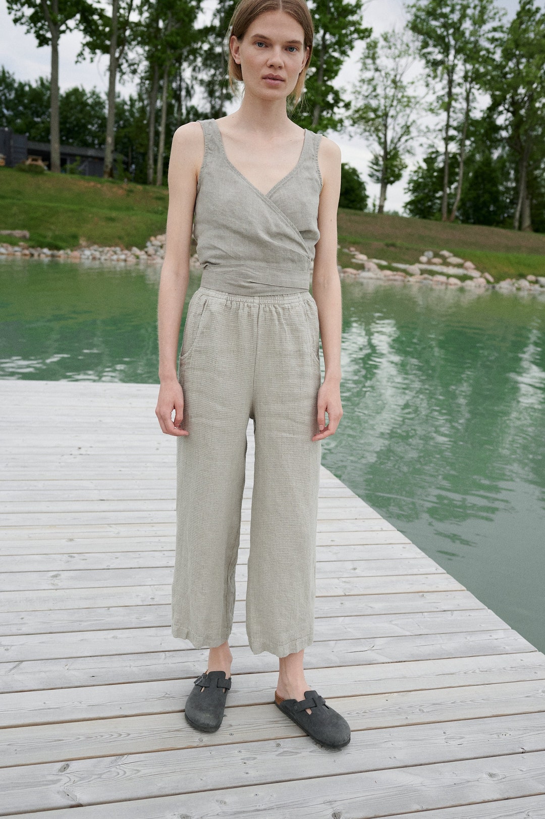 Soja Natural Grey Wrap Top - Wrap Top - Crop Top - Linen Wrap Blouse - Etsy