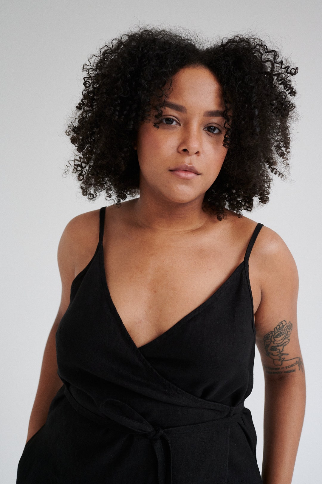 Ruby Black Dress - Spaghetti Strap Linen Dress- Linen Dress - Wrap ...