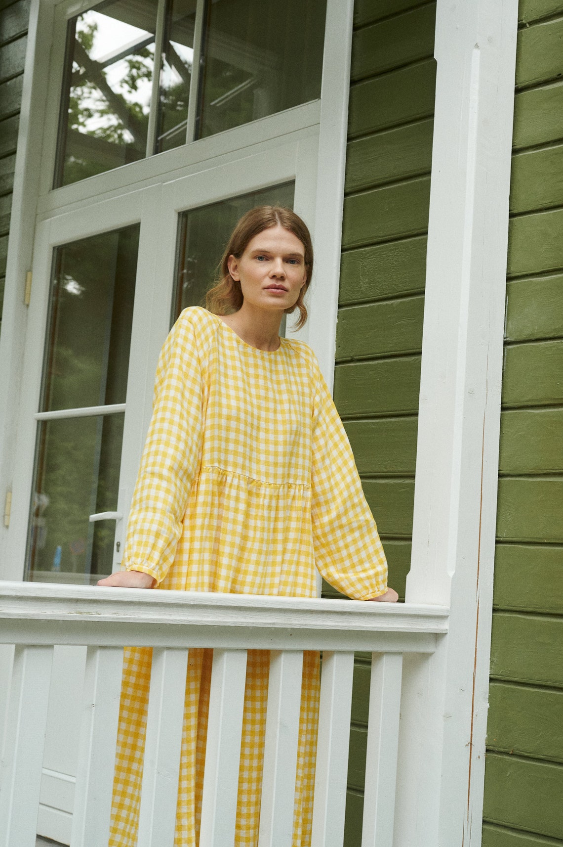 Margo Yellow Gingham Linen Dress - Linen Dress - Fall Linen Dress ...
