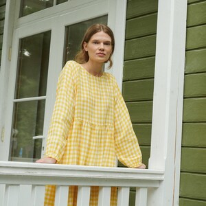 Margo Yellow Gingham Linen Dress - Linen Dress - Fall Linen Dress ...