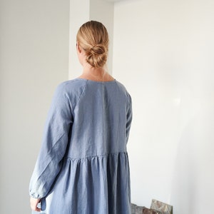Margo Sky Blue Linen Dress - Linen Dress - Fall Linen Dress - Long ...