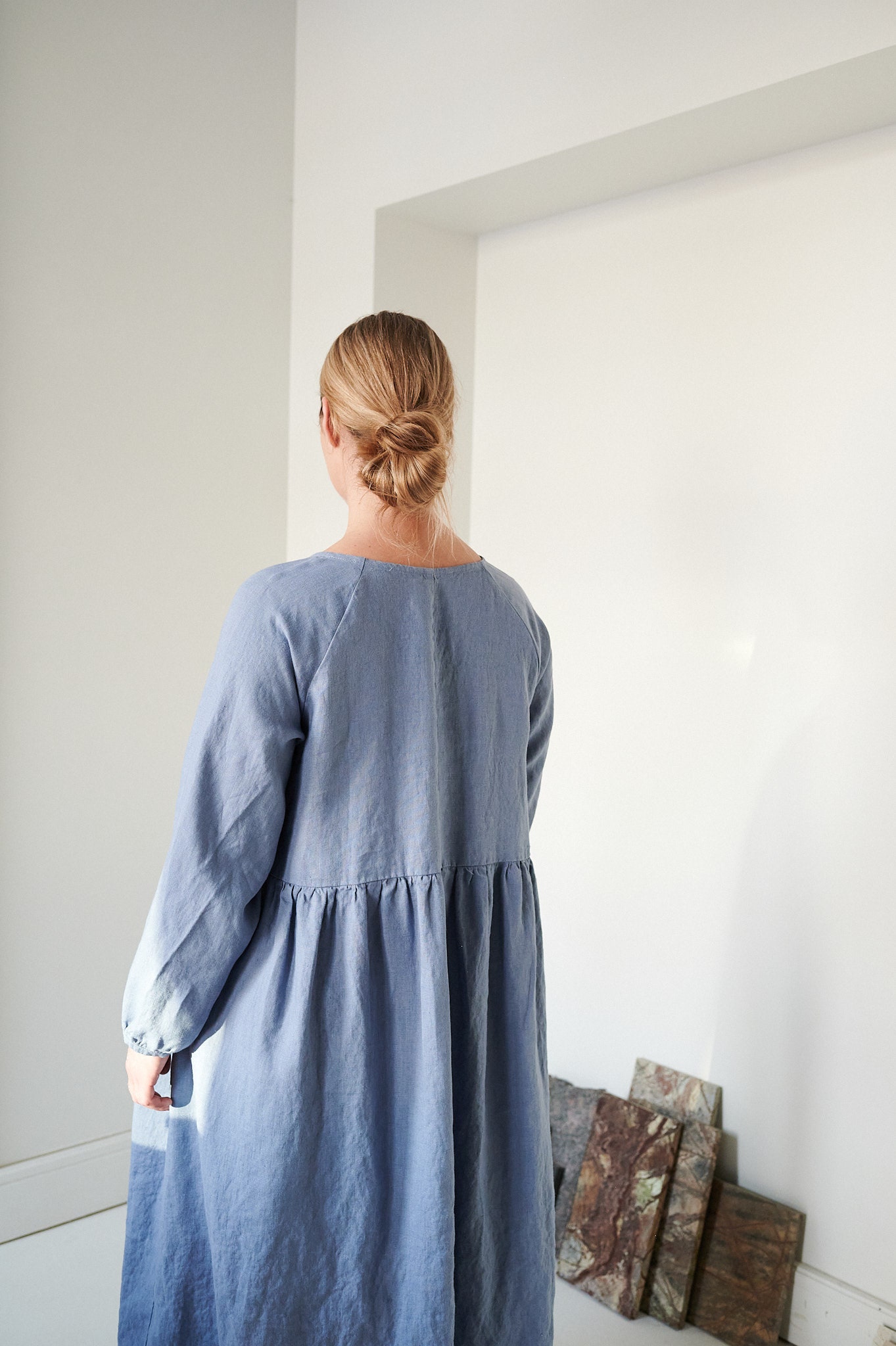 Margo Sky Blue Linen Dress - Linen Dress - Fall Linen Dress - Long ...