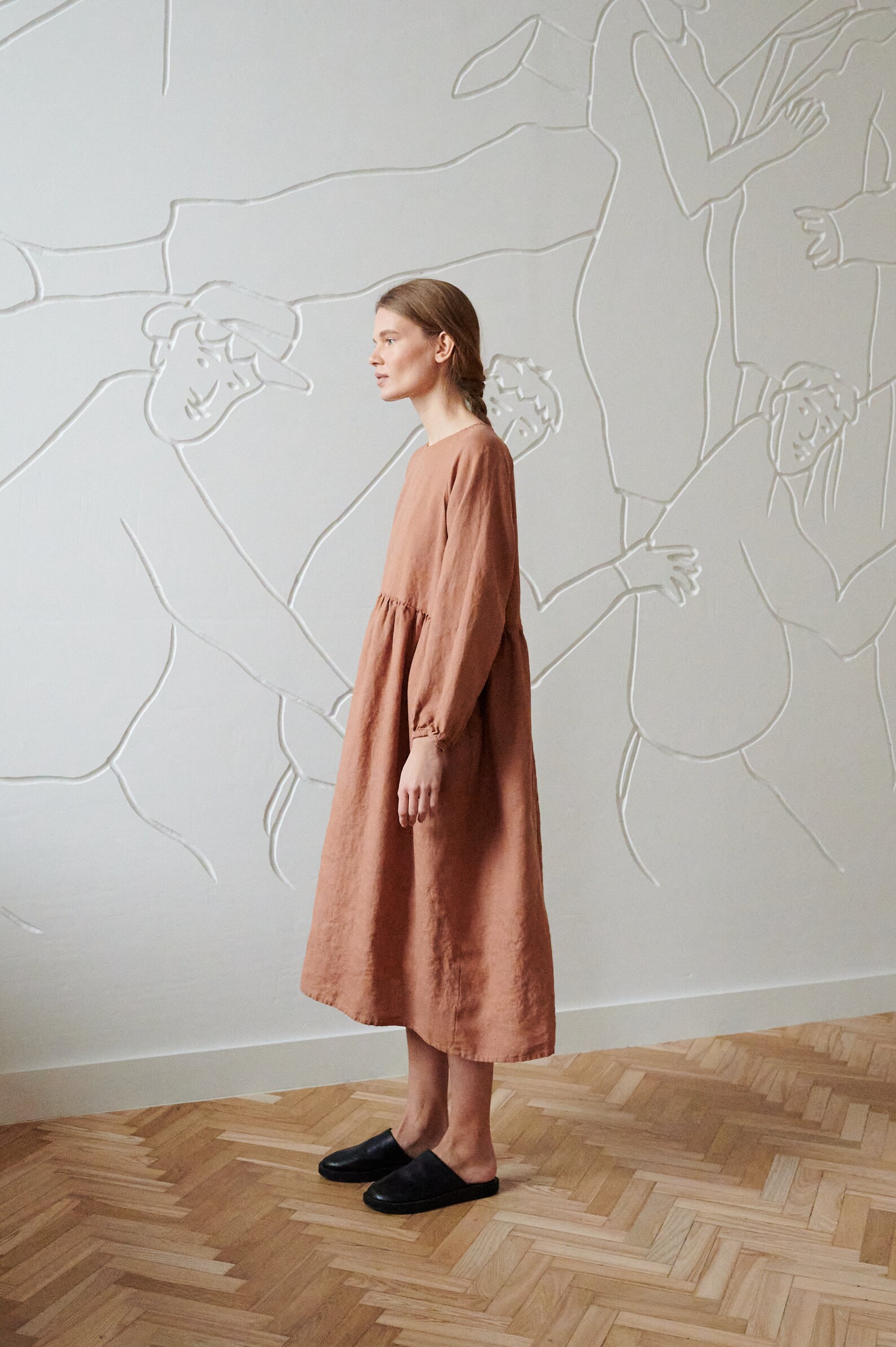 Margo Mocha Mousse Linen Dress - Linen Dress - Fall Linen Dress - Long ...