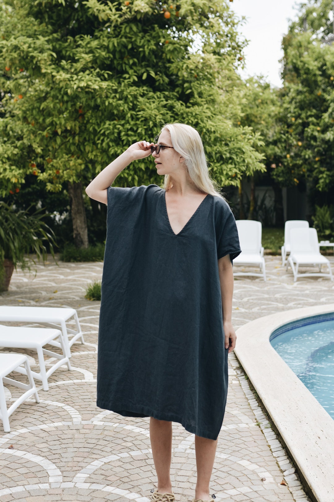Amalfi Graphite Grey Dress - One Size Dress - Oversized Linen Dress ...