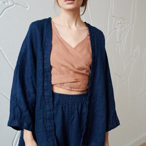 Rene Navy Blue Waffle Linen Jacket Medium Weight Linen Jacket Linen ...