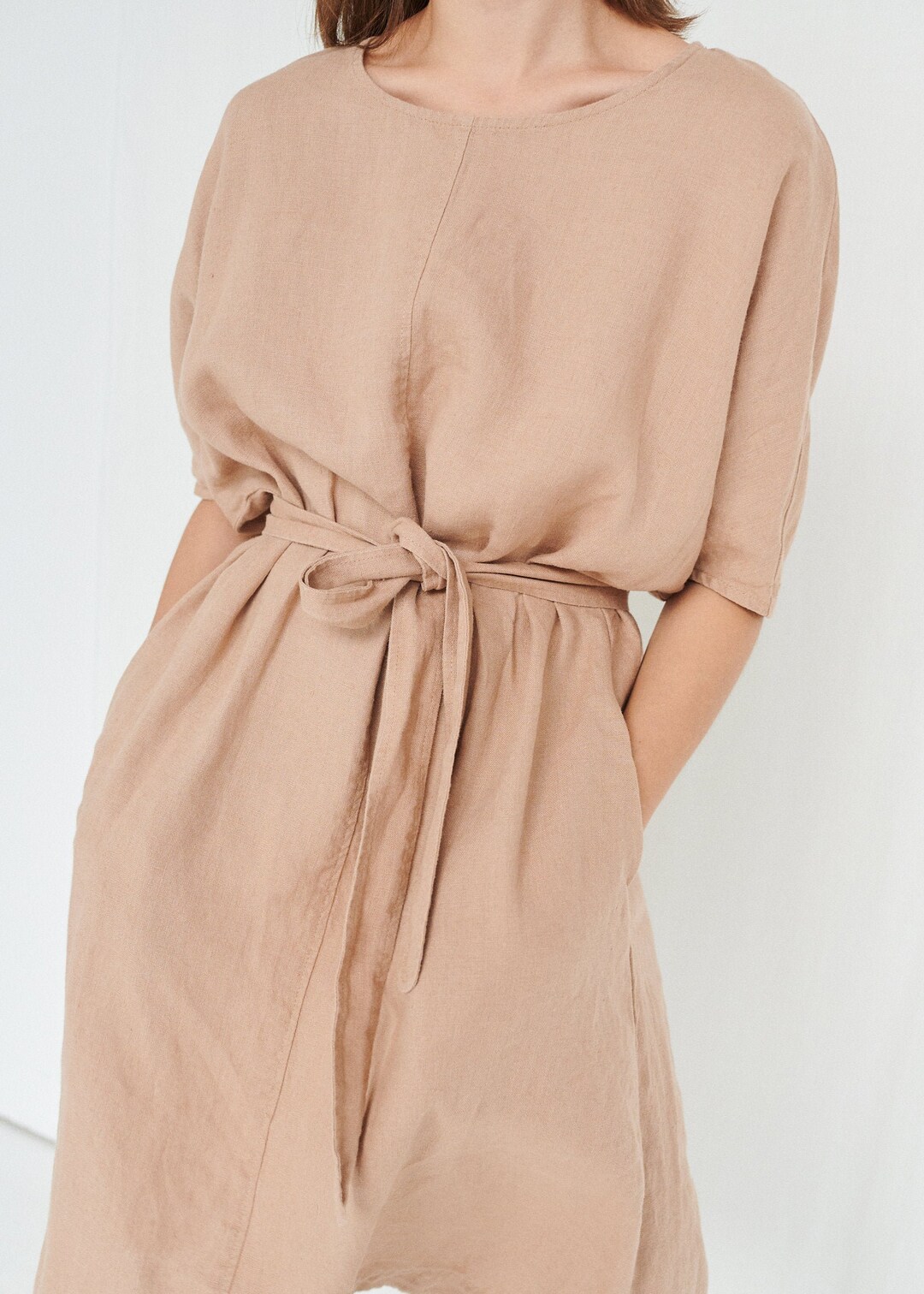 Rush Dusty Peach Dress Cocoon Linen Dress Loose Linen - Etsy