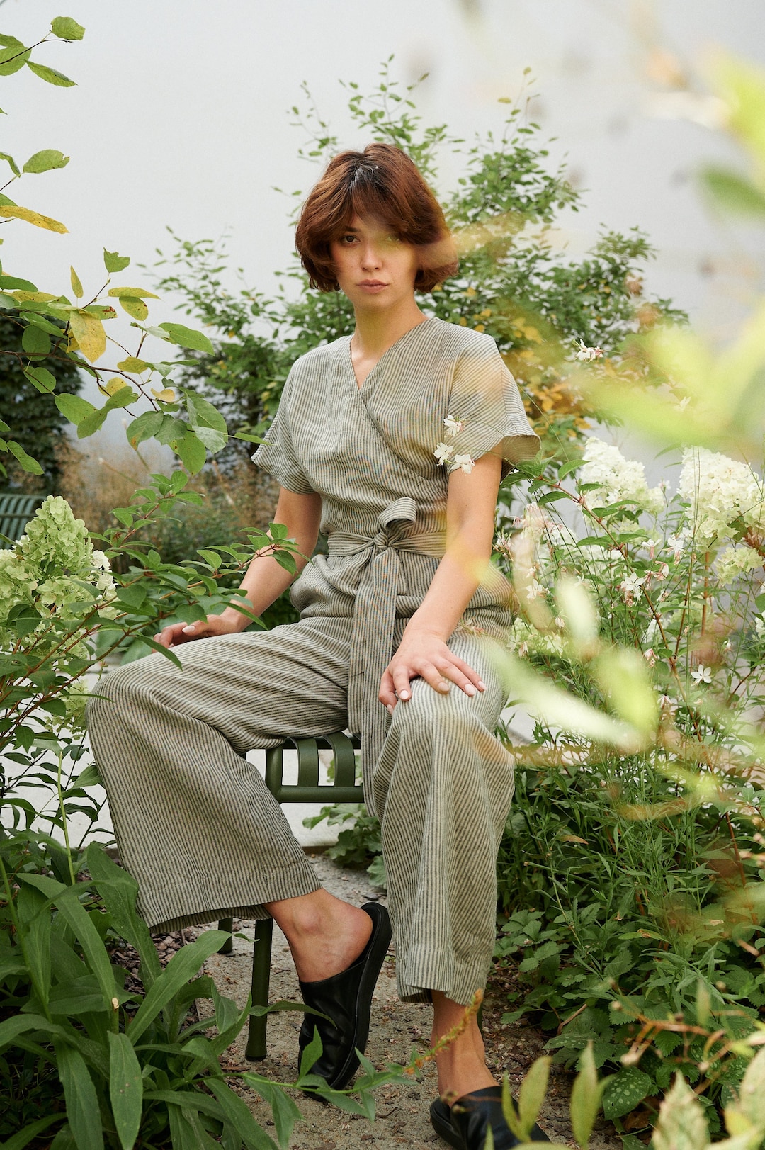 Aimee Grey Stripes Jumpsuit - Linen Jumpsuit - Loose Linen Jumpsuit ...