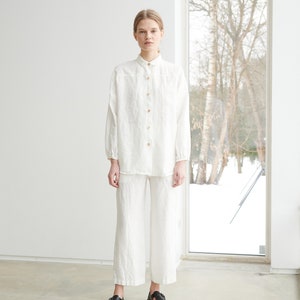 Lyn Milky White Shirt - Loose Linen Shirt - Linen Shirt - Drop Shoulder ...