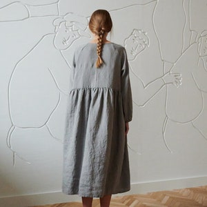 Margo Neutral Grey Linen Dress - Linen Dress - Fall Linen Dress - Long ...