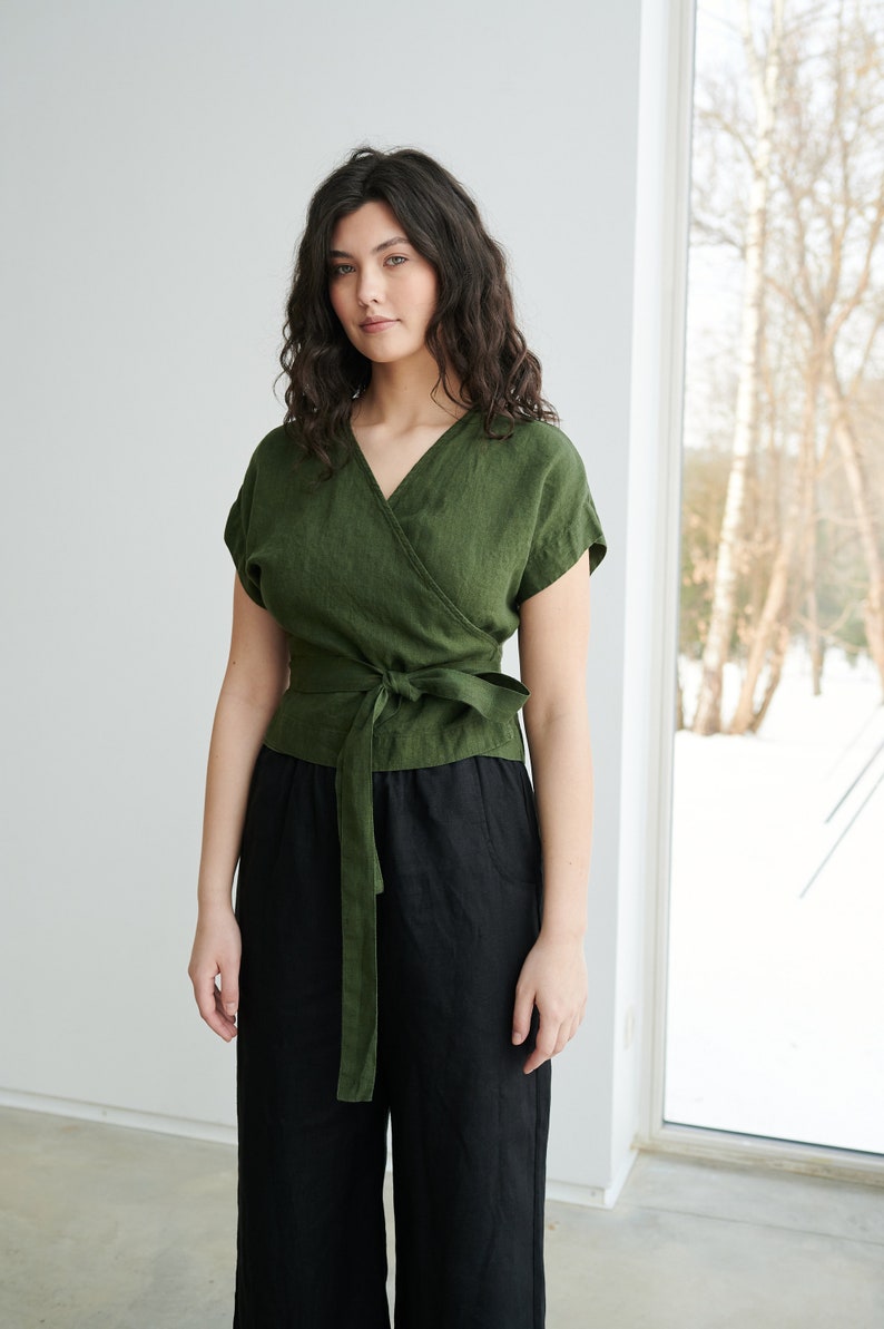 Bonni Forest Green Top Wrap Top Wrap Linen Top Linen Top | Etsy Bonni Forest Green Top Wrap Top Wrap Linen Top Linen Top | Etsy