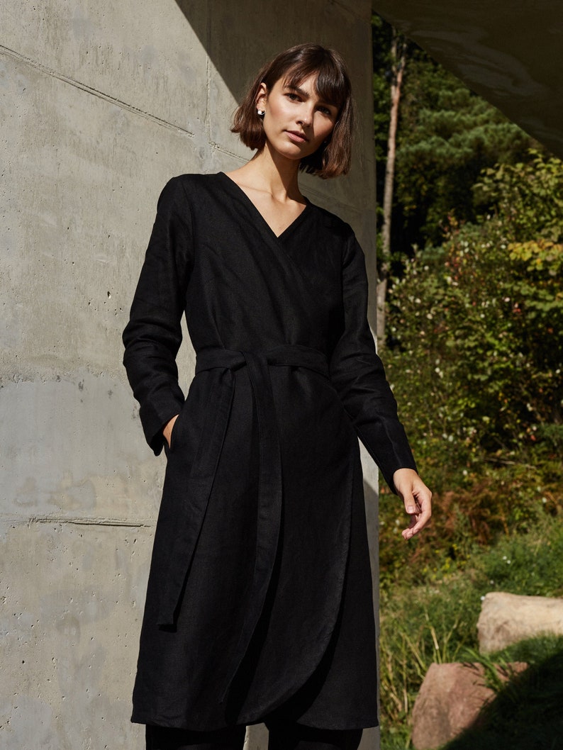 Rosemary Heavy Black Dress Heavy Linen Dress Wrap Linen | Etsy