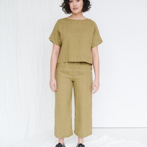 Mona Olive Top - Linen Top - Oversized Linen Top - Linen Blouse - Basic ...