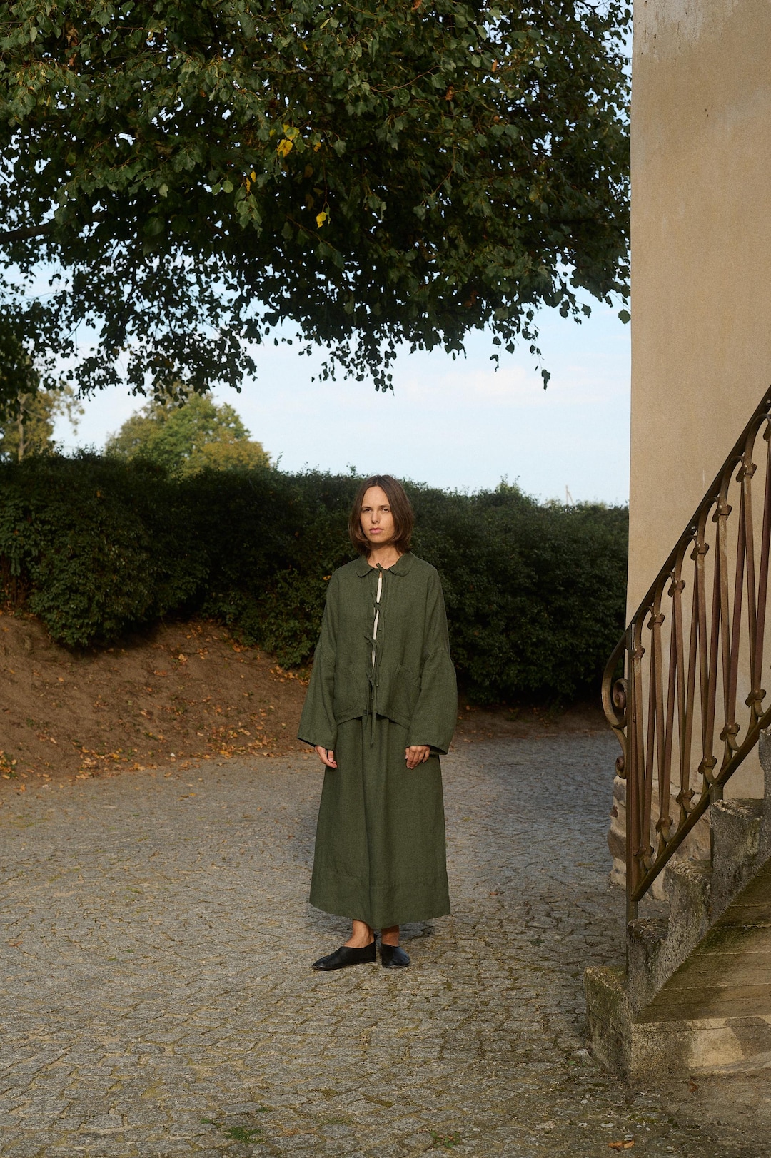 Ready to Ship - Ariel Green Linen Wool Blend Skirt - Wool Linen Skirt ...