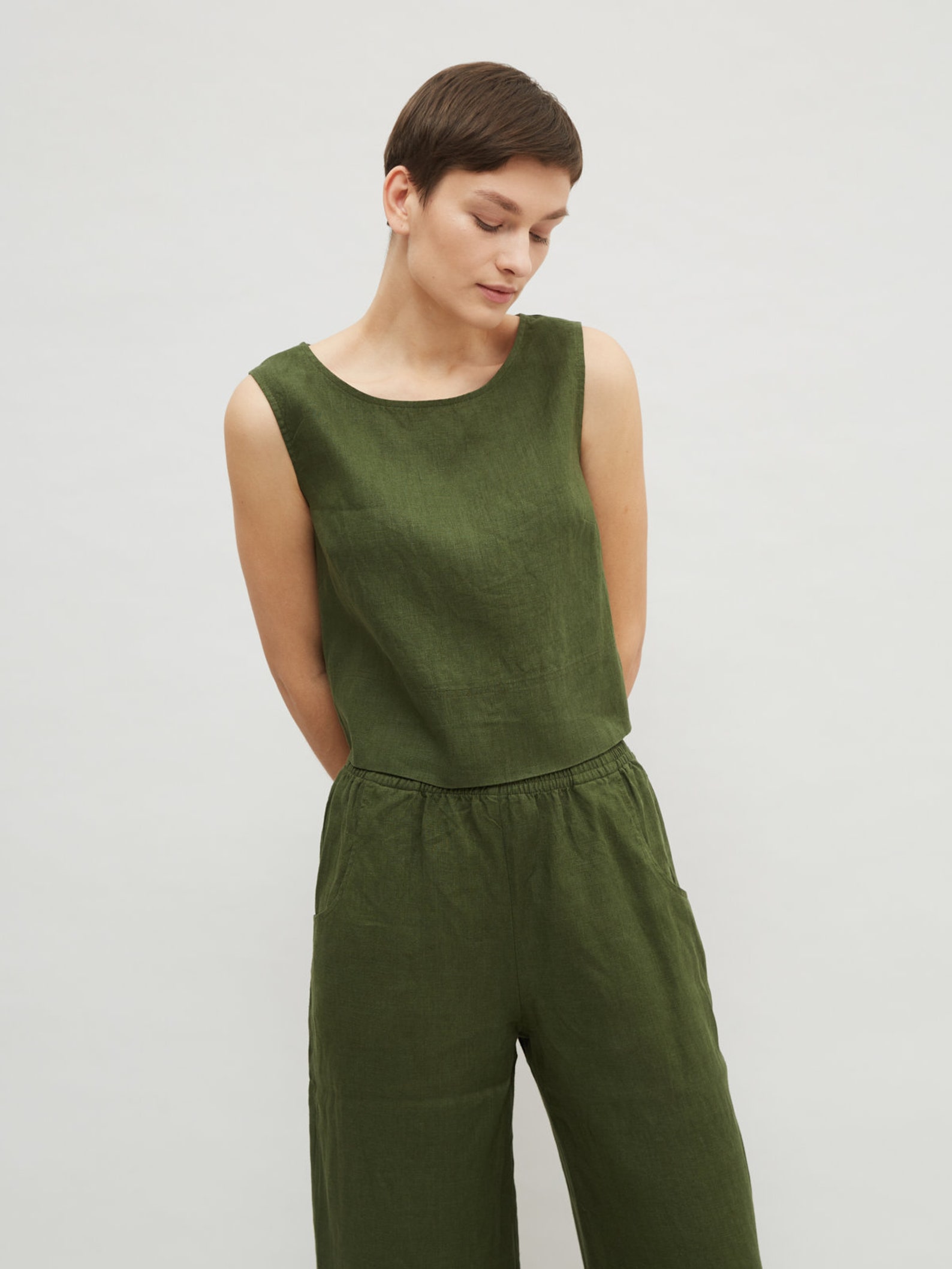 Crop Forest Green Top Basic Linen Top Linen Tank Top | Etsy