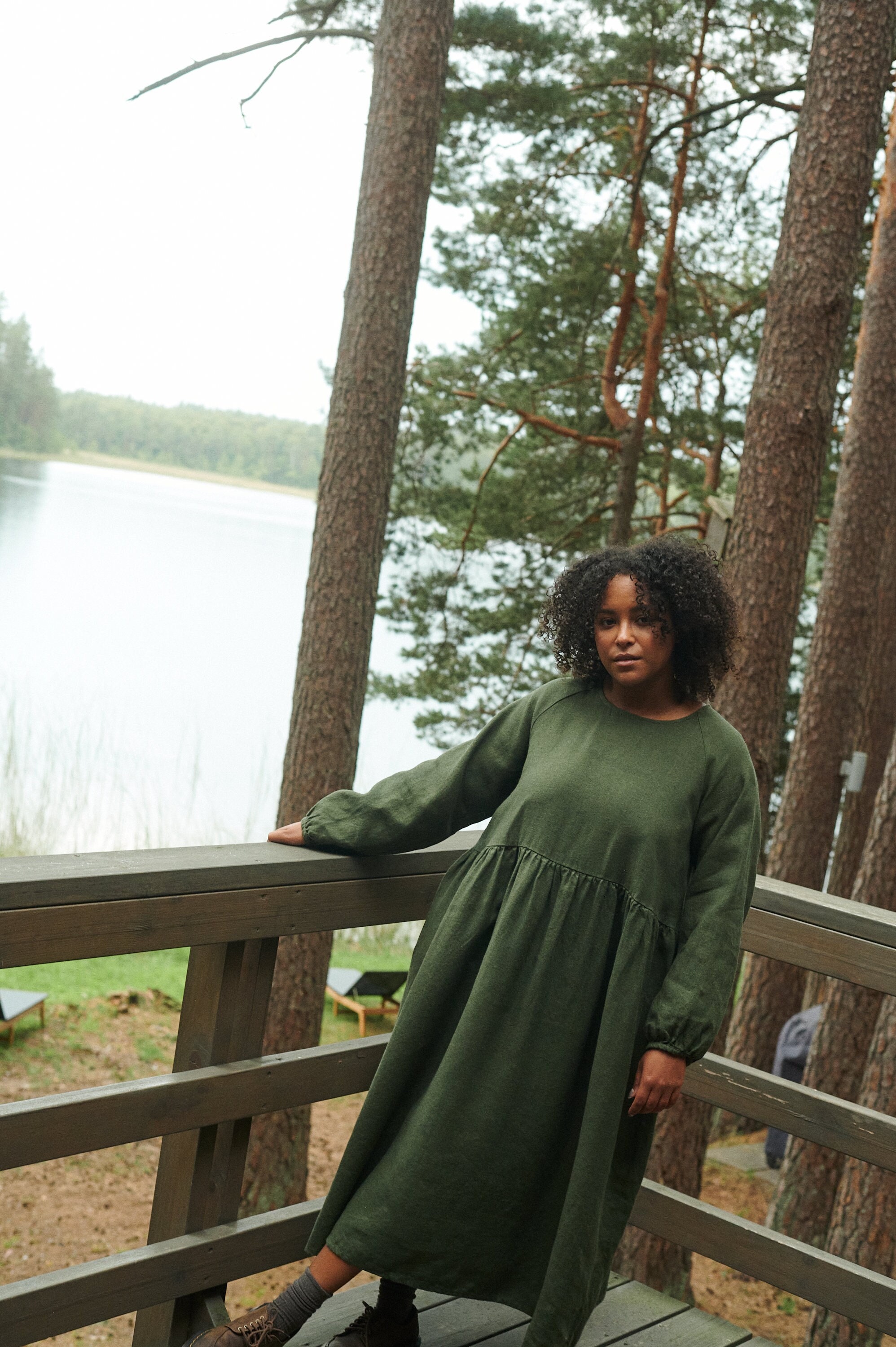Ready to Ship - Margo Green Linen Wool Blend Dress - Wool Linen Dress ...