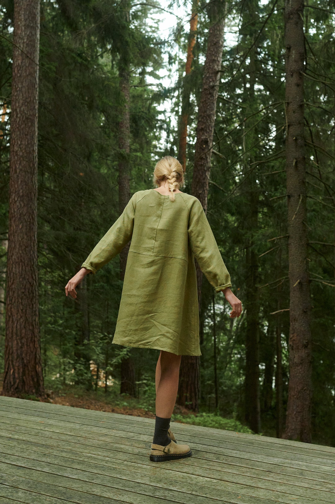 Marie Heavy Olive Linen Dress Heavy Linen Dress Mini Linen Dress Washed ...