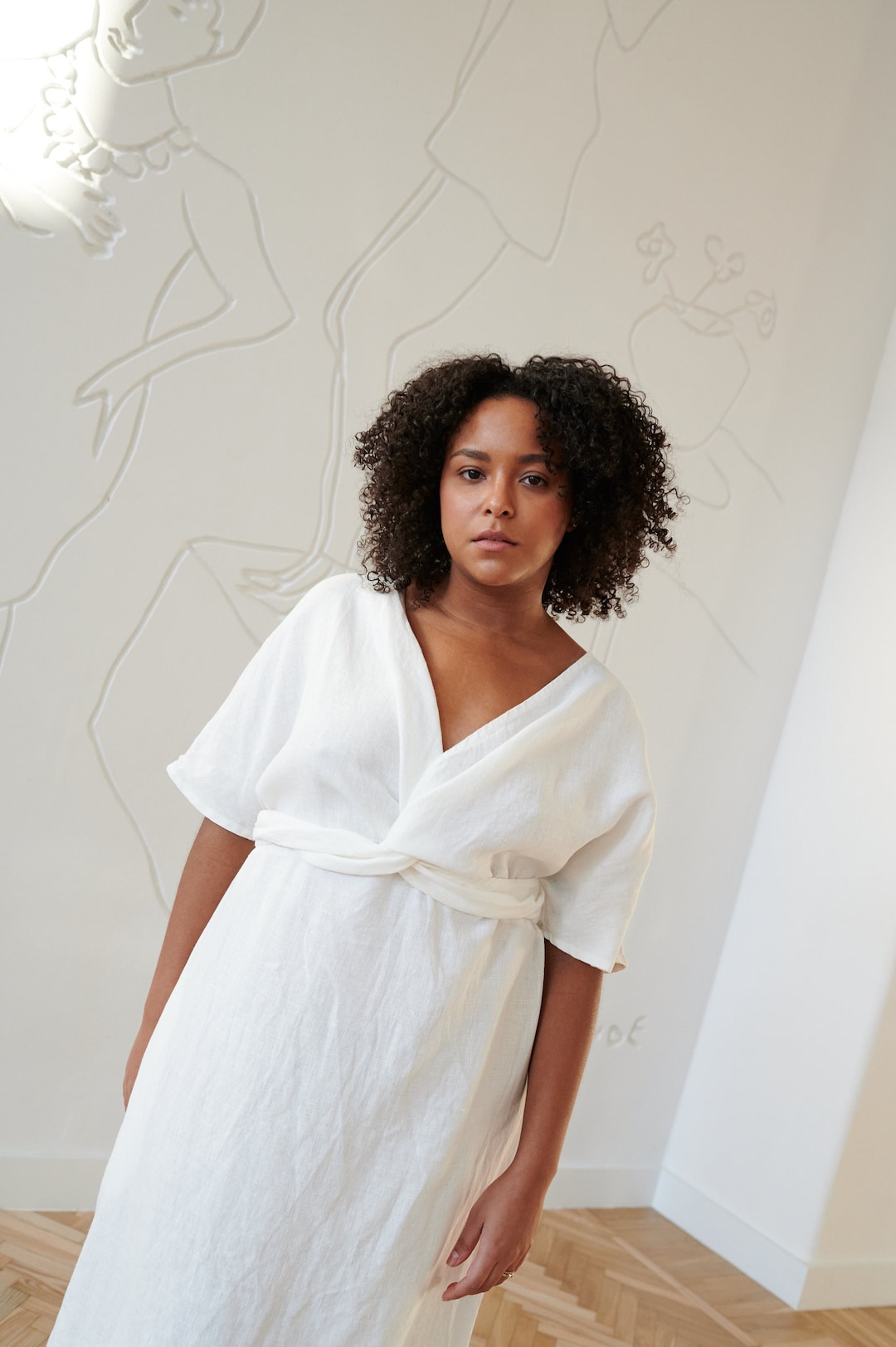 Alex Milky White Linen Dress - Wrap Linen Dress - Oversized Linen Dress ...