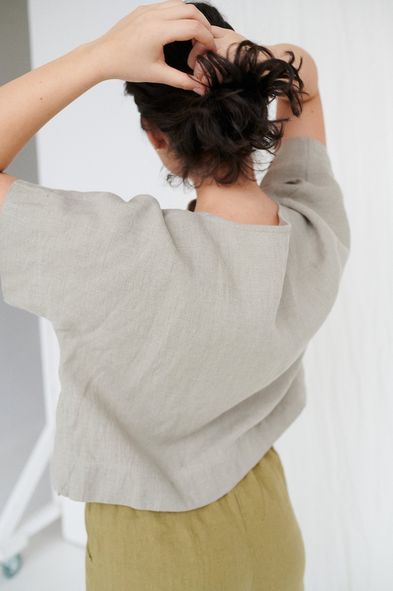 Mona Natural Grey Top - Linen Top - Oversized Linen Top - Linen Blouse ...