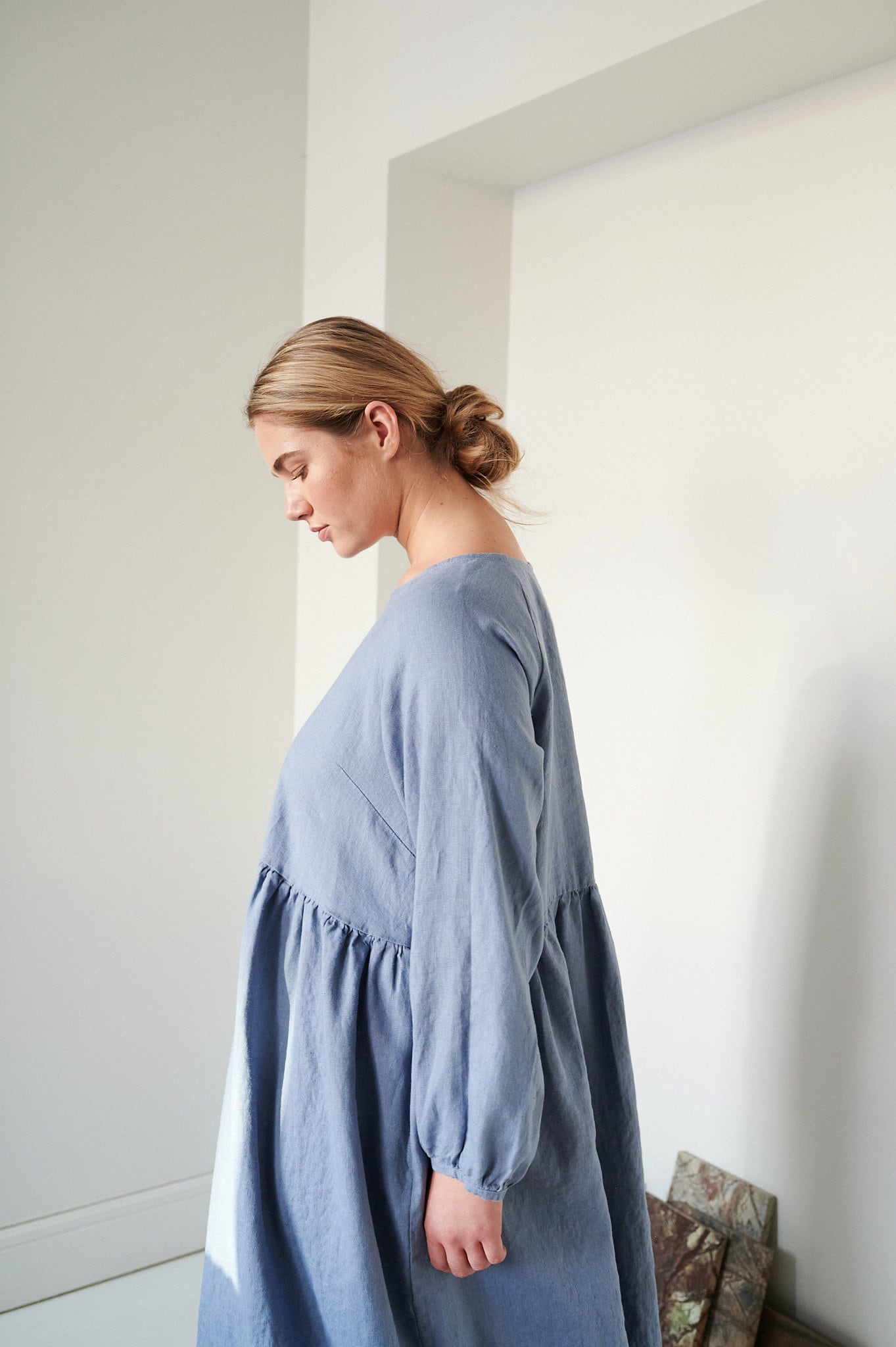 Margo Sky Blue Linen Dress - Linen Dress - Fall Linen Dress - Long ...