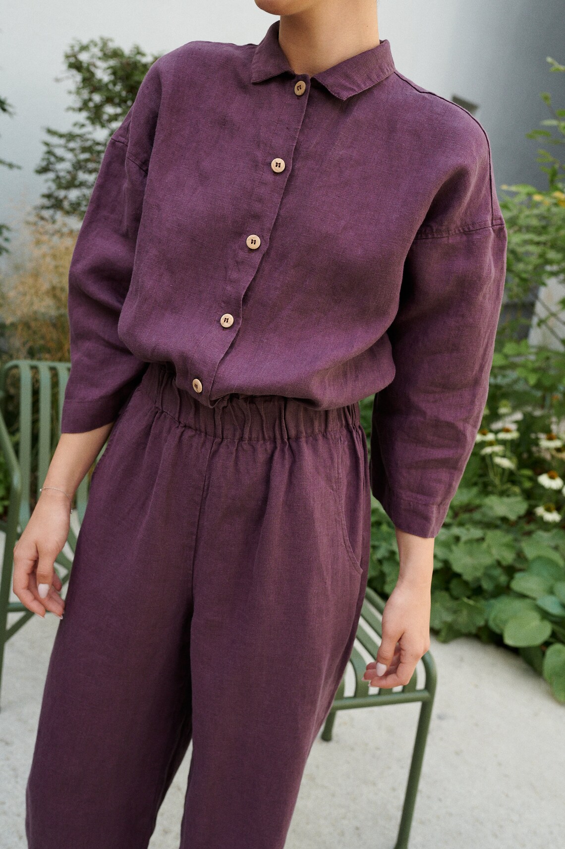 Work Eggplant Violet Jumpsuit Washed Linen Jumpsuit Washed - Etsy