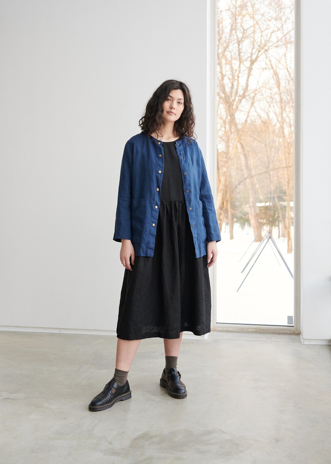 Leone Heavy Navy Blue Jacket - Heavy Linen Jacket - Long Linen Jacket ...