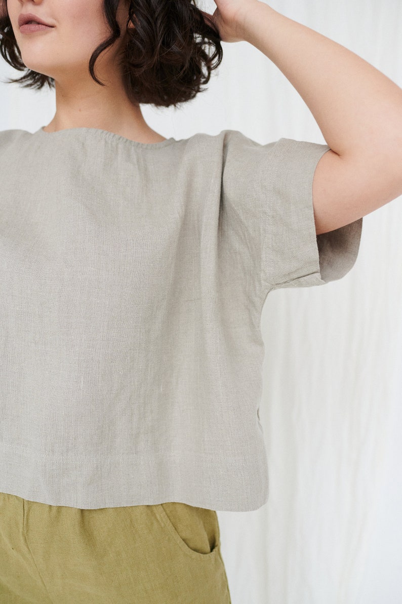 Mona Natural Grey Top - Linen Top - Oversized Linen Top - Linen Blouse ...