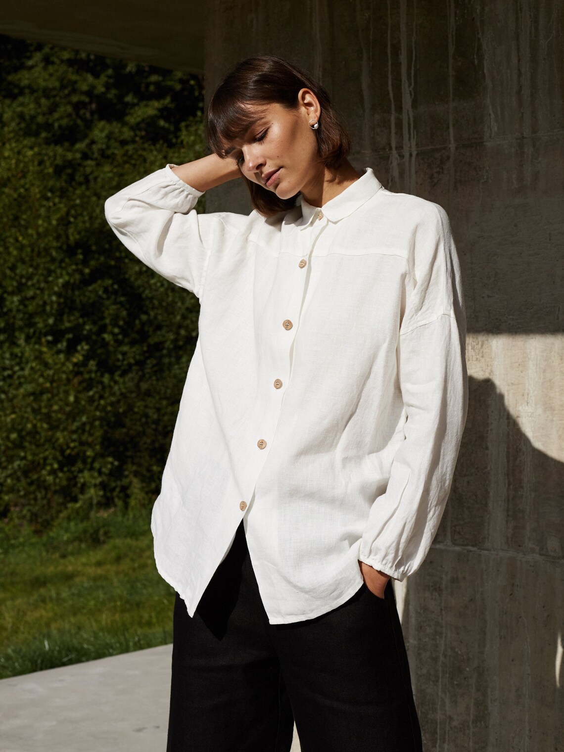 Lyn Milky White Shirt Oversized Linen Shirt White Linen - Etsy