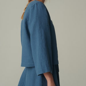 Marina Stellar Blue Linen Top - Tie up Front Top - Linen Blouse - Loose ...