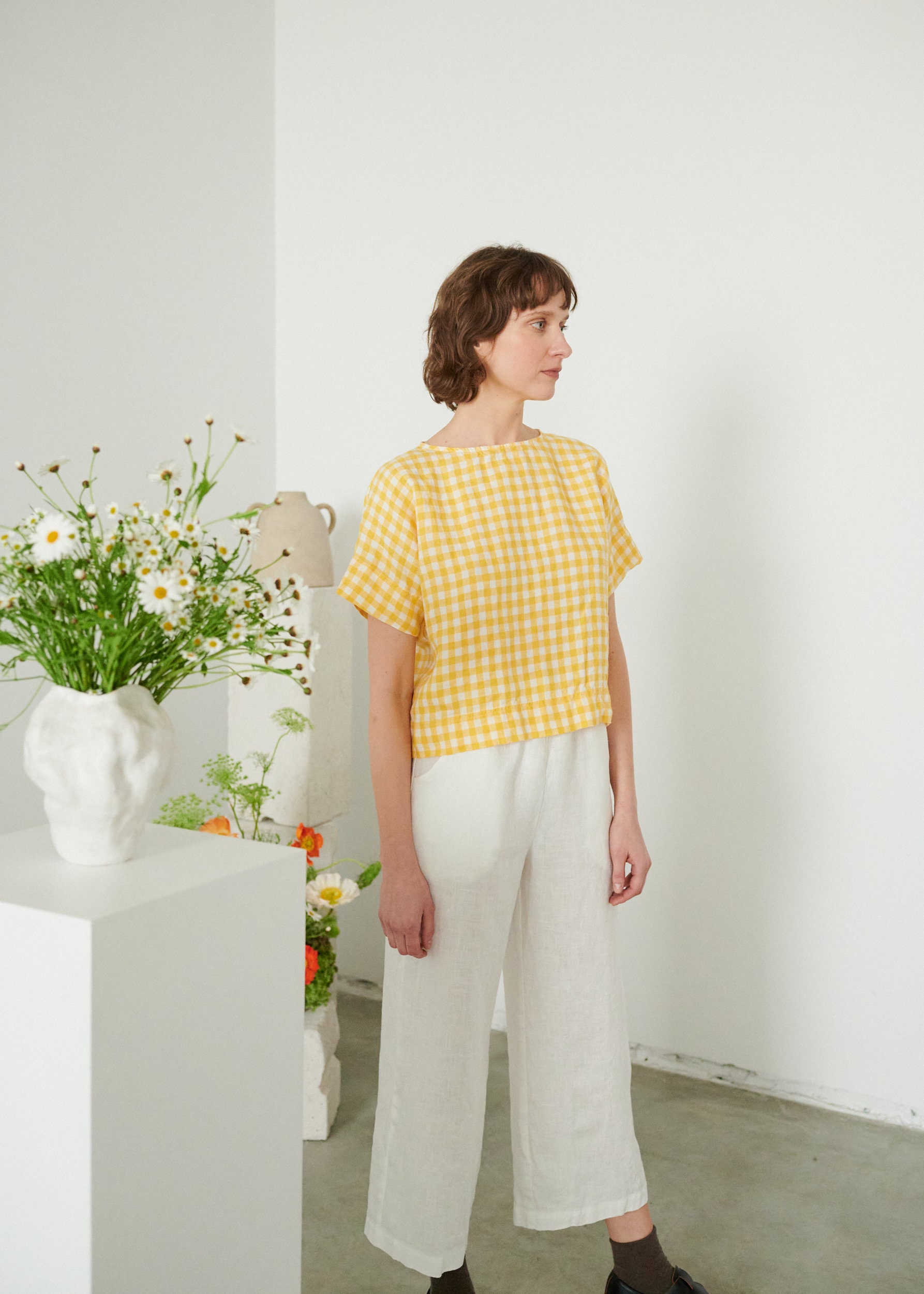 Mona Yellow Gingham Top Basic Linen Top Oversized Linen - Etsy