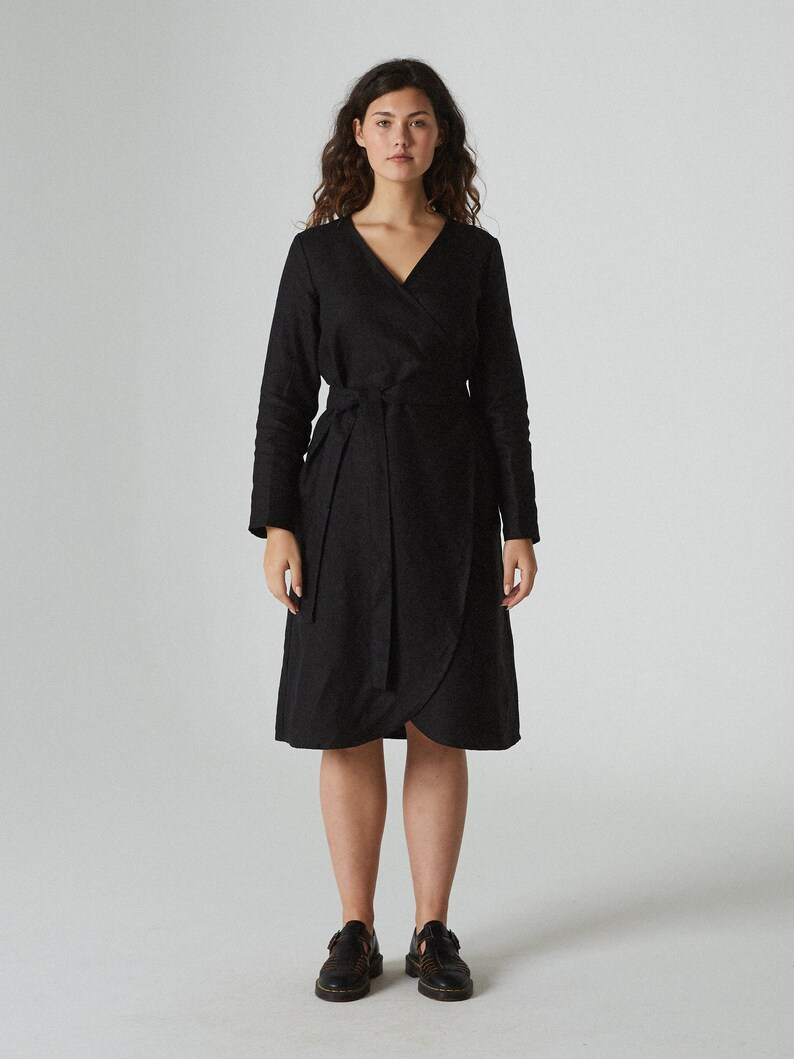 Rosemary Heavy Black Dress Heavy Linen Dress Wrap Linen | Etsy