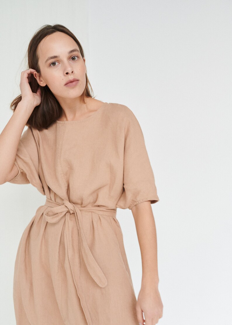 Rush Dusty Peach Dress Cocoon Linen Dress Loose Linen - Etsy