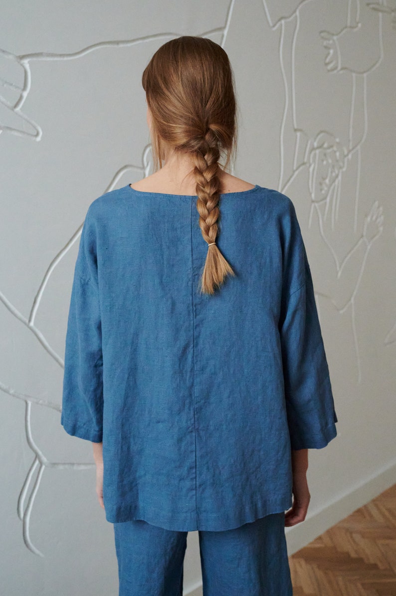 Harper Stellar Blue Tunic Linen Blouse Linen Tunic Linen - Etsy