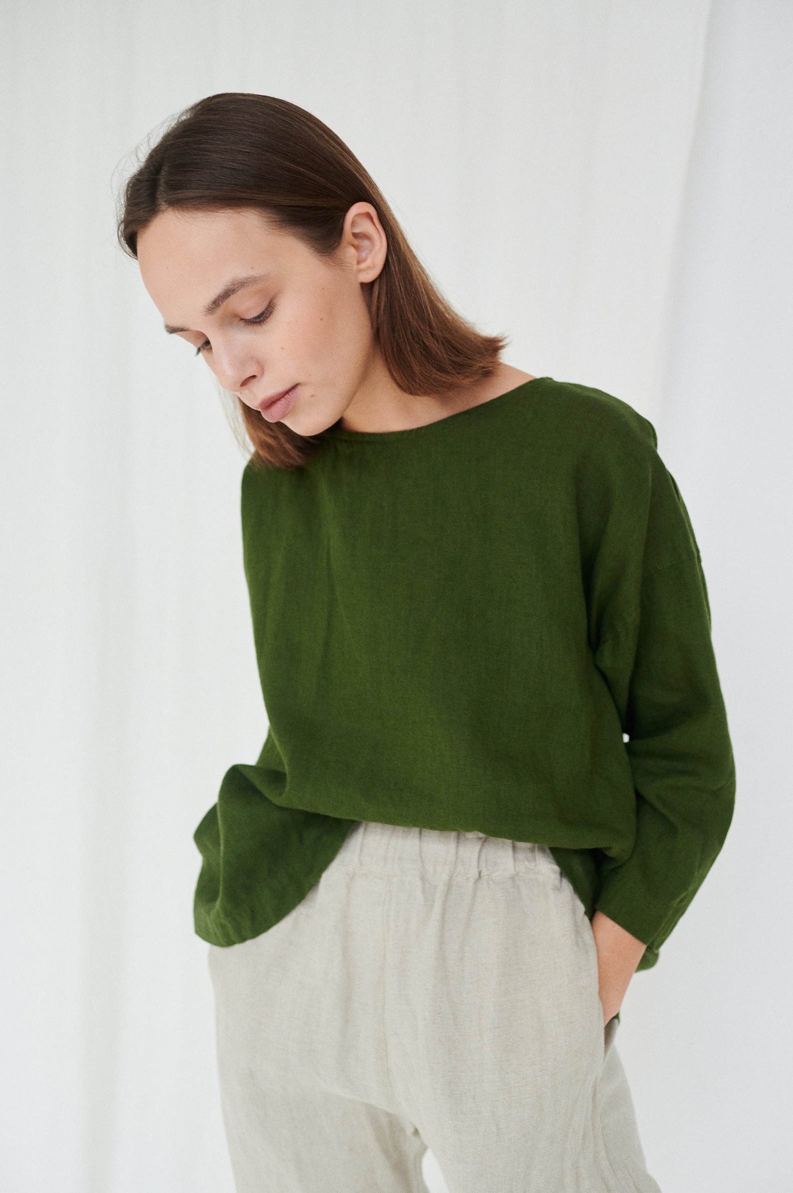 Harper Forest Green Tunic Drop Shoulder Blouse Linen - Etsy