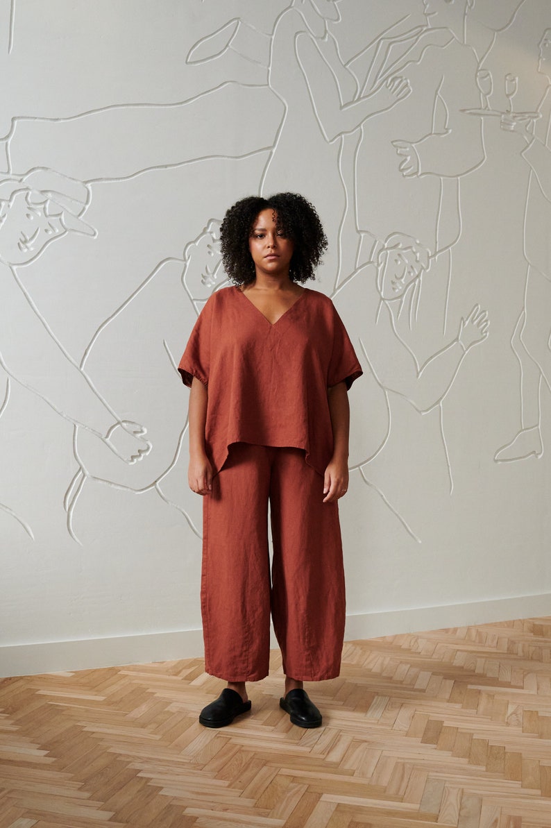 Brie Terracotta Top - One Size Top - Oversized Linen Blouse - Linen Top ...